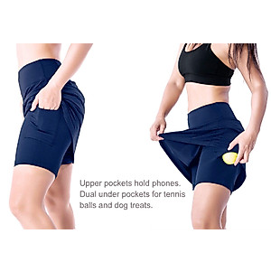 Yogipace Tall Women's 20" Modest Knee Length UV Protection Skirt Athletic Golf Tennis Skort Built in Shorts Navy Blue Size XXL