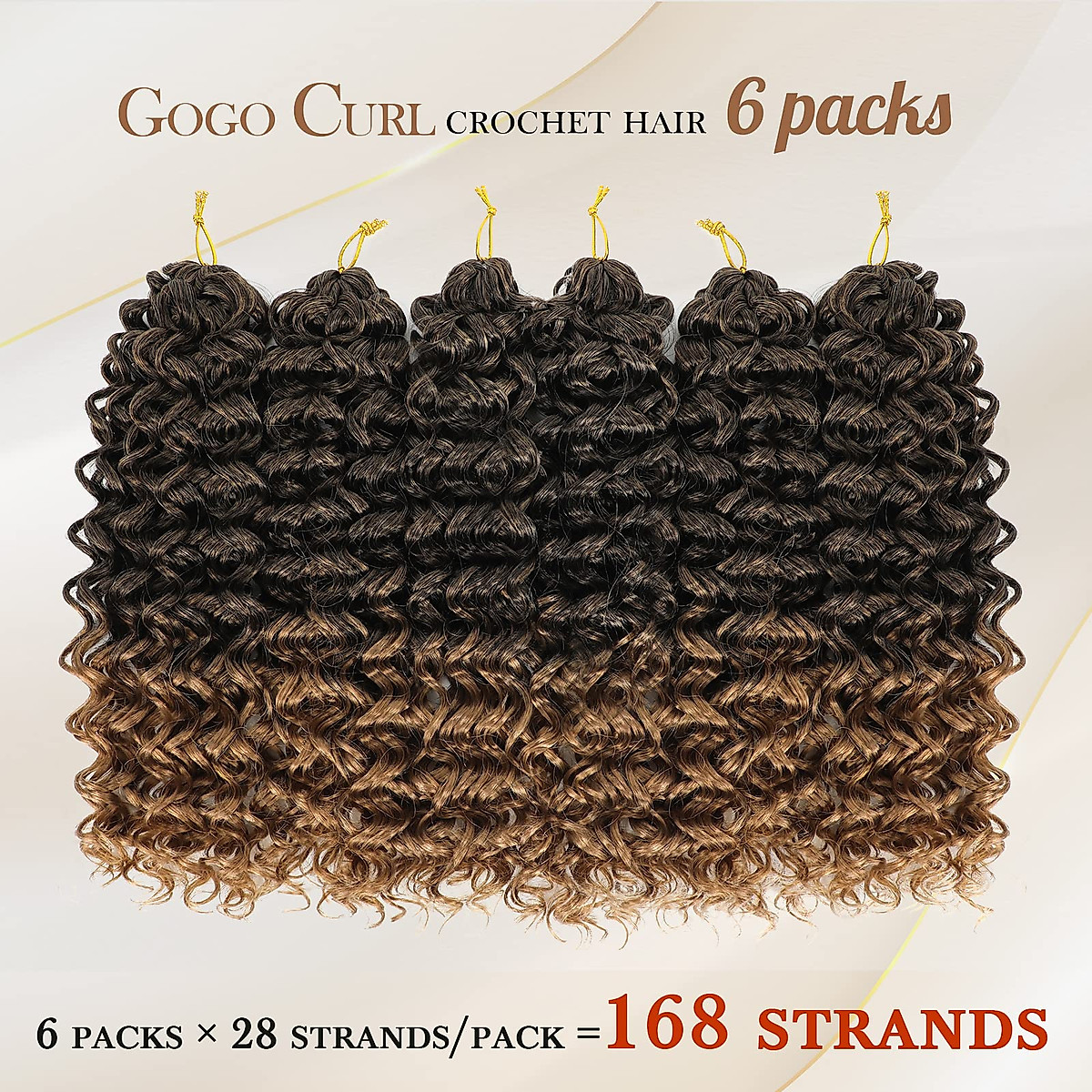 Dansama GoGo Curl Crochet Hair 14 Inch 28 strands Curly Crochet Hair, Ocean Wave Crochet Hair Water Wave Synthetic Braiding Hair Extensions for Black Women (14 inch (Pack of 6), T1B/27)