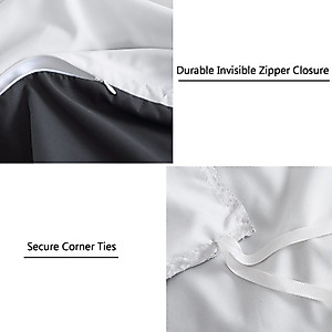White Duvet Cover King Size, Ultra Soft Double Brushed Microfiber Duvet Cover Set 3 Pieces with Zipper Closure, Reversible Duvet Cover for All Season, White/Charcoal Grey, 104x90 Inches