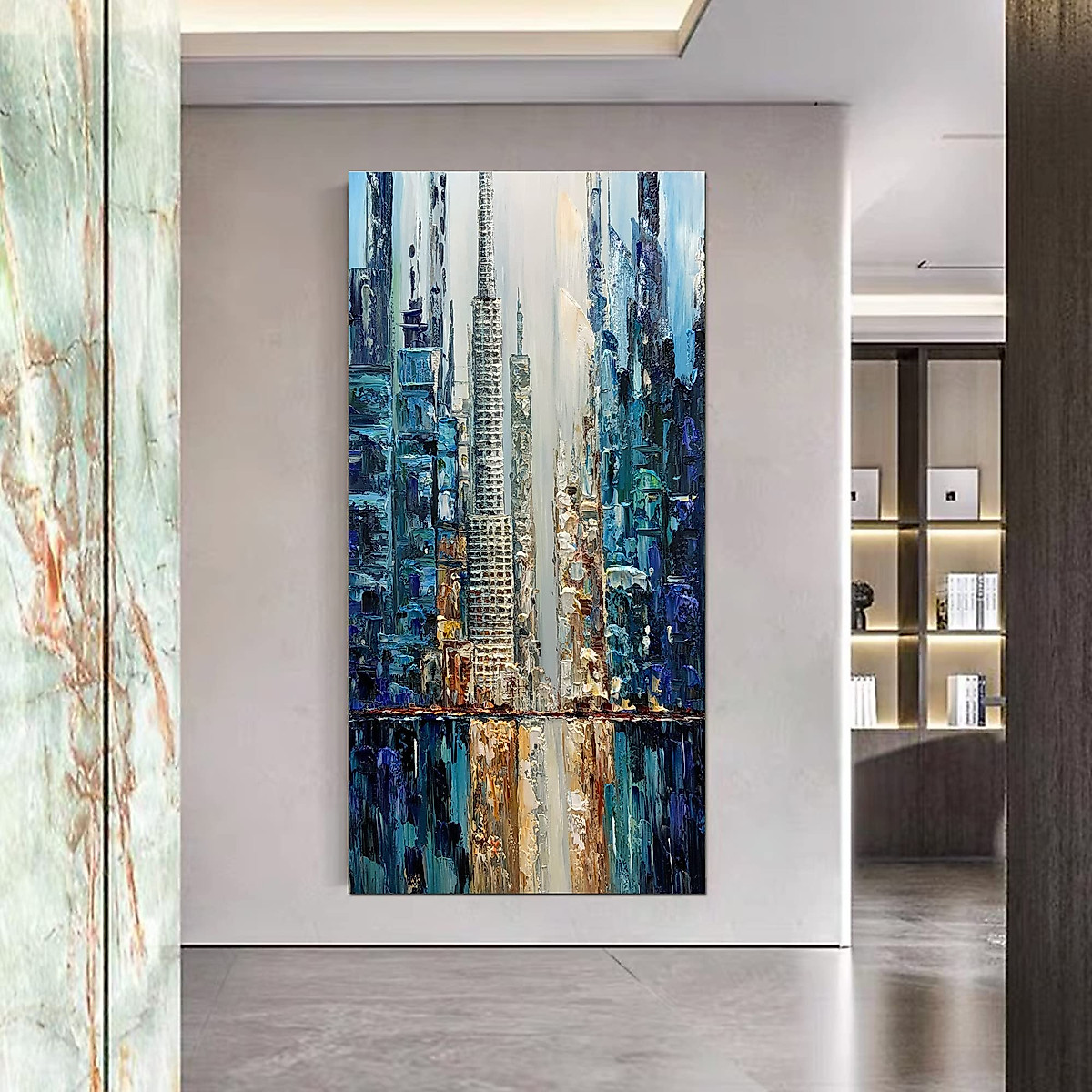 Yotree Paintings，24X48 Inch Wall Art Oil Painting City View Contemporary Artwork Hang Wall Decoration,Urban Streetscape Abstract Decoration
