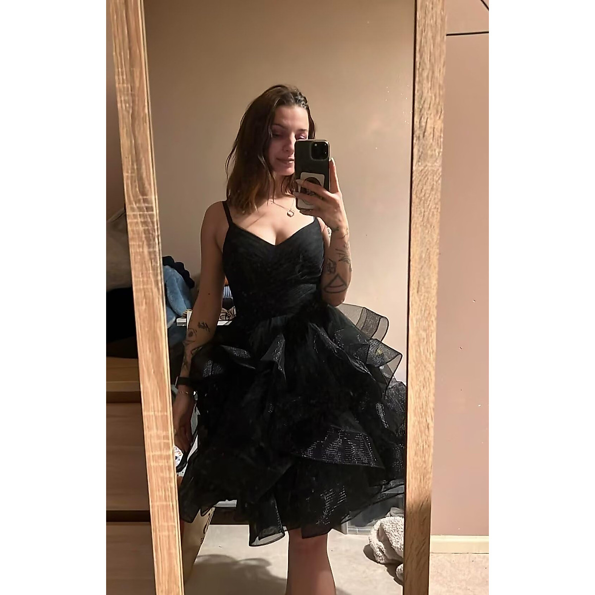 ZSHAOLHYJYZS Homecoming Baby Pink Homecoming Dress Tulle Spaghetti Straps Short Prom Dress for Teens Puffy Ruflle V Neck Mini Dress Size 16W