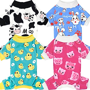 XPUDAC 4 Piece Dog Pajamas for Small Dogs Pjs Clothes Puppy Onesies Outfits for Doggie Christmas Shirts Sleeper for Pet Cats Jammies-XS