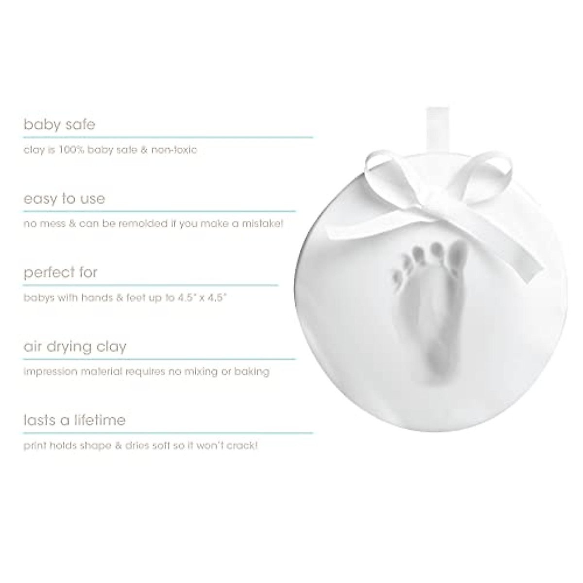 Tiny Ideas Baby Handprint or Footprint DIY Keepsake Ornament Kit, Nursery Décor, Creative Baby Gift, Addition to Baby Registry, White