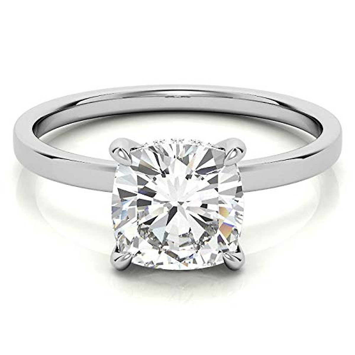 10K Solid White Gold Handmade Engagement Ring 1 CT Cushion Cut Moissanite Diamond Solitaire Wedding/Bridal Ring for Womens/Her Propose Ring Set (4)