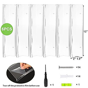 Fixwal Vinyl Record Wall Mount Shelves, 6 Pack 12in Wavy Vinyl Holder for Album Record Storage & Display, Clear Acrylic Floating Shelves for Wall Decor, Kids Bookshelf