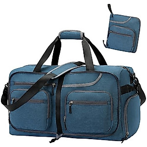 Travel Duffel Bag, 65L Foldable Travel Duffle Bag with Shoes Compartment and wet pocket, Waterproof & Tear Resistant (A4-Dark blue, 65L)
