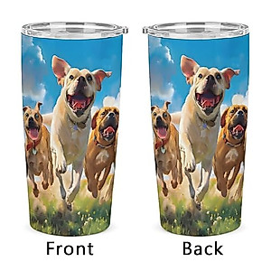 KIOWEIR Dogs Running Stainless Steel Tumbler 20oz With Lid And Straw, Insulated Tumblers Coffee Cup, Travel Mug for Ice Drink & Hot Beverage for Women Men Boys Girls