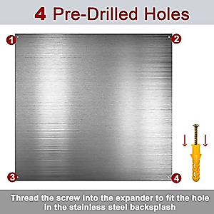 Reversible Stainless Steel Backsplash Behind Stove Metal BackSplash Panel Stainless Steel Cooking Backsplash Wall Panel for Kitchen Cooking Panel Pre Drilled Holes Matching Screws (32 x 30 Inch)
