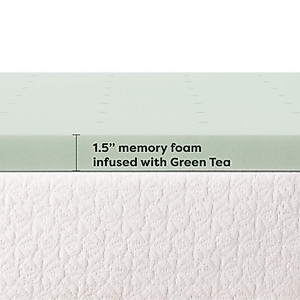 Best Price Mattress 1.5 Inch Ventilated Memory Foam Mattress Topper, Calming Green Tea Infusion, CertiPUR-US Certified, Short Queen