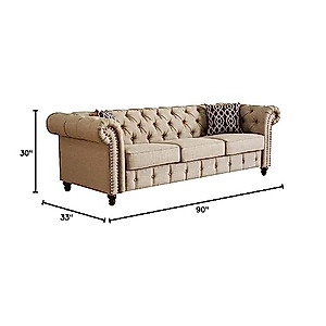 ACME Aurelia Beige Linen Sofa with 2 Pillows