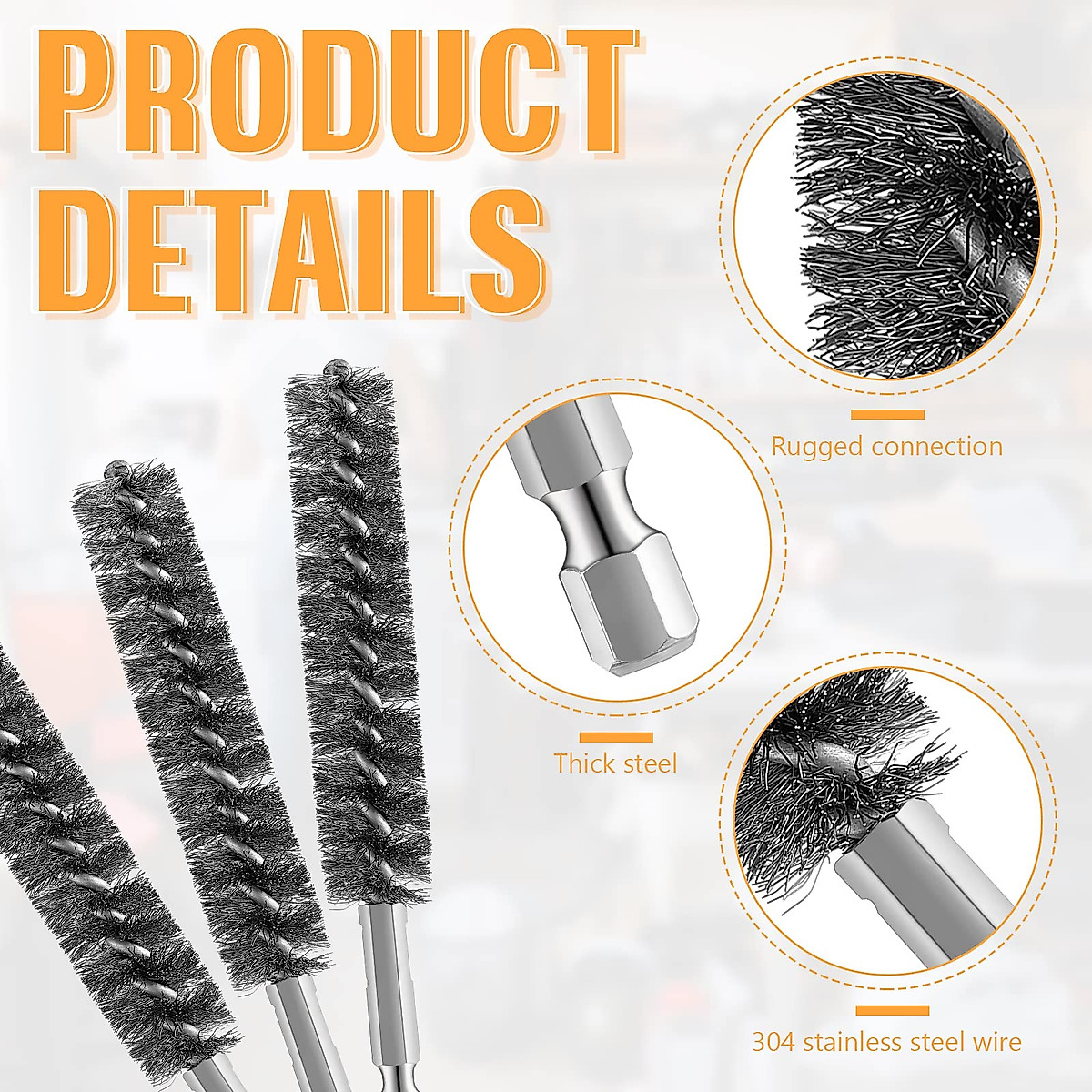 Bore Brush Bristles Wire Brush for Power Drill Cleaning Wire Brush with Hex Shank Handle for Power Drill Cleaning Wire Brush (Stainless Steel,5 Pieces)