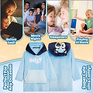 Bluey Girls Fleece Poncho - Cosy Fleece Oversized Hoodies for Kids (Blue/Navy, 4-6 Years)