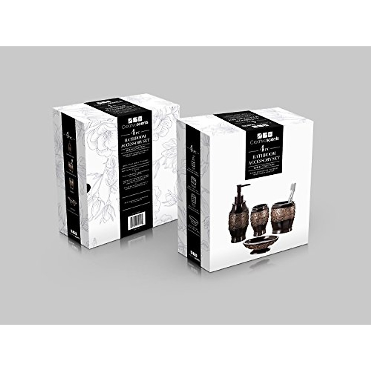 Creative Scents Dublin Bathroom Accessories Set, Bathroom Decor Sets Accessories Includes Soap Dispenser, Bar Soap Dish, Tumbler, and Toothbrush Holder for Your Vanity Countertop (Brown)