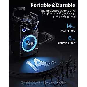 Moukey Karaoke Machine, 10" Woofer Portable PA System, Bluetooth Speaker with 2 Wireless Microphones, Lyrics Display Tablet Holder, Party Lights & Echo/Treble/Bass Adjustment Support REC/AUX/USB/TF
