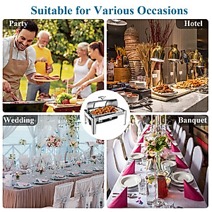 Amhier 9 Qt Chafing Dish Buffet Set with Visible Roll Top, Stainless Steel Buffet Servers and Warmers for Catering, Parties, Hotels and Weddings, 1&2 Pan, Silver