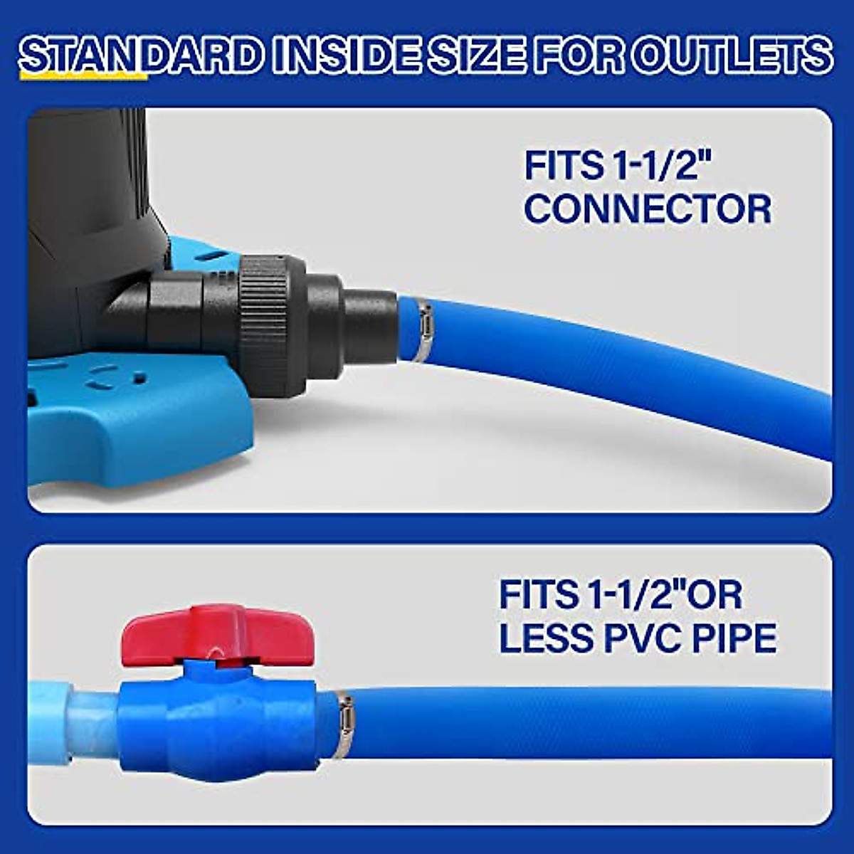 Acquaer 1-1/2" x 50 FT Pool Backwash Hose, Heavy Duty Reinforced PVC Lay Flat Discharge Hose, Weather and Burst Resistant, with 2 Hose Clamps and a Connector for Inground Swimming Pool Pump Draining