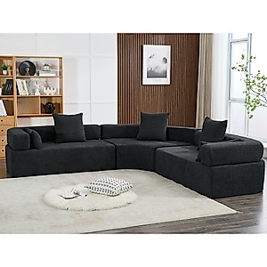JUSTONE 111" Sectional Sofa for Living Room,Oversized Combination Sofa,Curved Sofa,Semicircular Modular Sofa with 4 Pillows for Home Office,3 Piece Free Combination(Black)