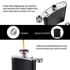 KITVINOUS Hip Flask for Liquor, 8oz Stainless Steel Leakproof Whiskey Flask with Funnel, Classic Gift Idea Flasks with Never-Lose Cap for Men and Women, Black