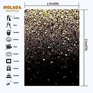 WOLADA 5x7FT Gold Backdrop Glitter Backdrop Gold Spots Bokeh Backdrop Black and Gold Backdrop Wedding Backdrop Gold Backdrop for Parties Vinyl Photography Backdrop 11412