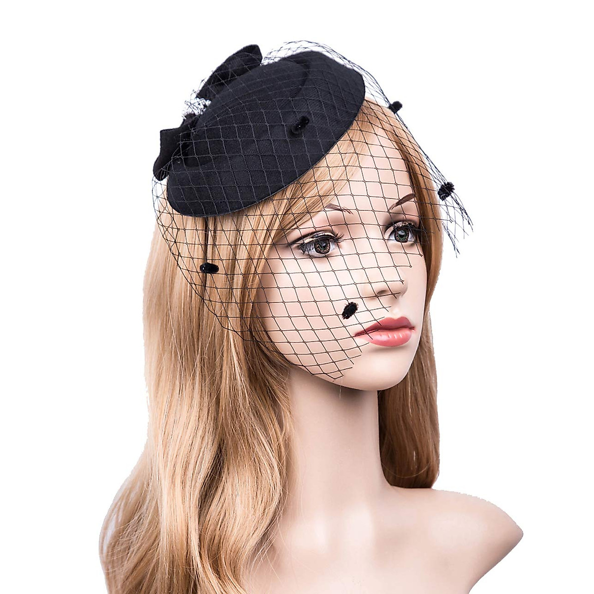 Fascinators Hats 20s 50s Hat Pillbox Hat Cocktail Tea Party Headwear with Veil for Girls and Women(C-black)