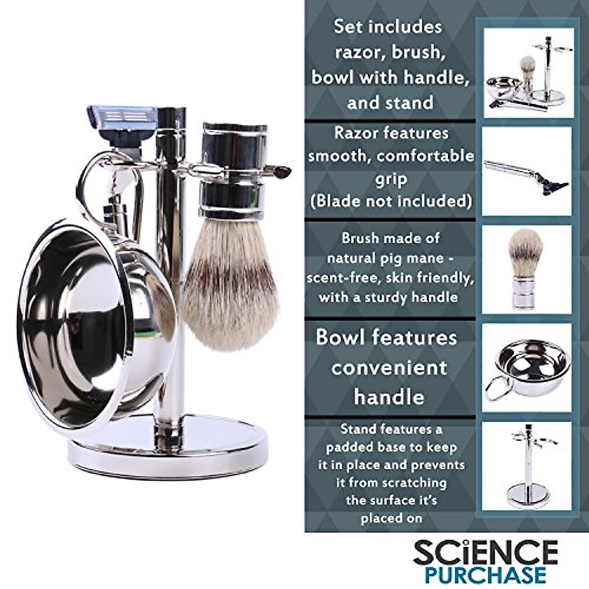 Stainless Steel Shaving Set for Men - Bowl, Brush, and Stand by Science Purchase