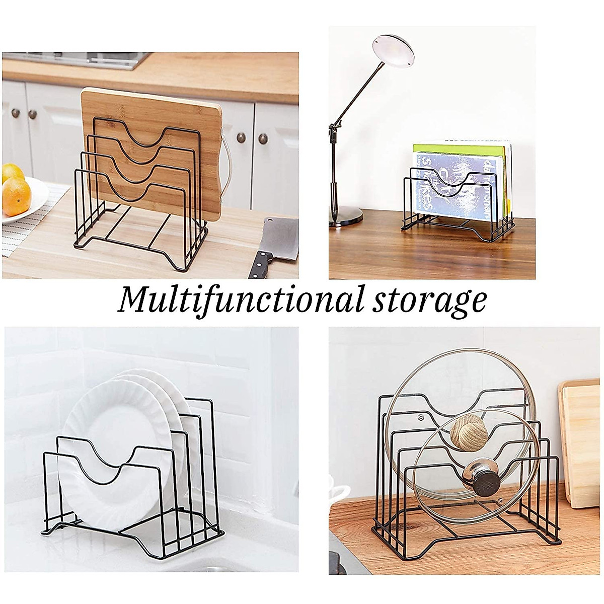 Pot Lid Holder, Kitchen Pot Lid Holder Organizer, Reusable Containers, Suitable for Cutting Boards, Plates, Bakeware(Black)