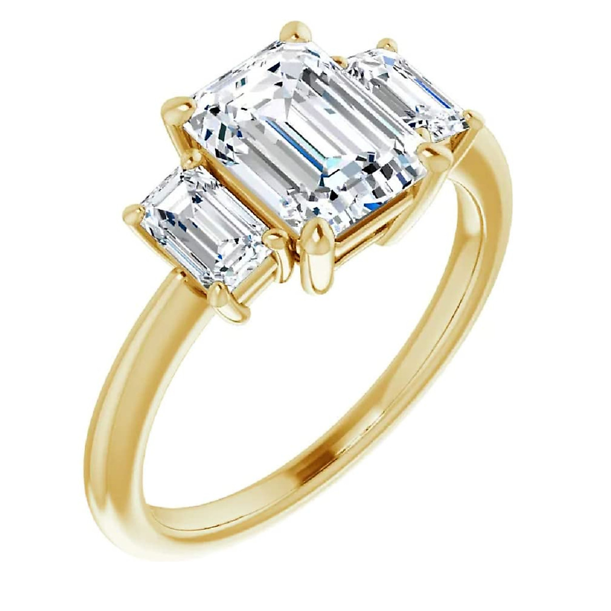 10K Solid Yellow Gold Handmade Engagement Rings 3.0 CT Emerald Cut Moissanite Diamond Solitaire Wedding/Bridal Rings for Women/Her Propose Ring (6.5)