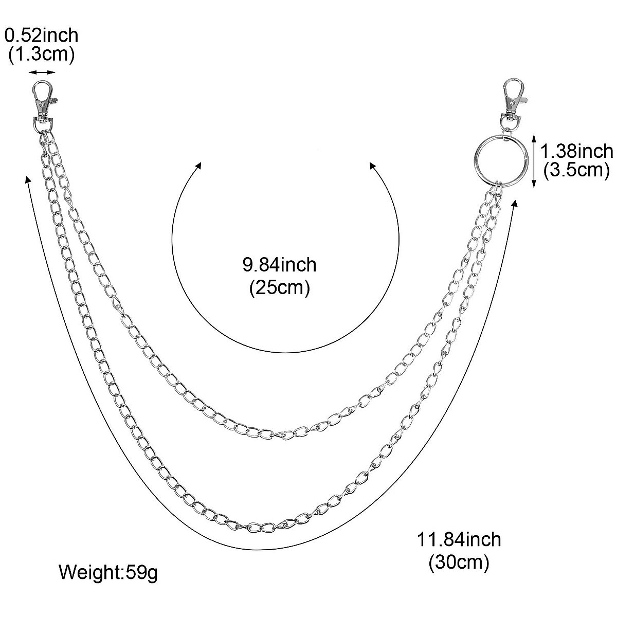 3 Pieces Jeans Chains Wallet Chain Pocket Chain Belt Chains Hip Hop Pants Chain with Lobster Claw Clasps for Keys, Wallet, Jeans Pants Belt Loop Purse Handbag (Silver)