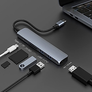 Port Expander USB C Hub 6 in 1 USB-C Dock Type C Hub Multiport Adapter with 60W PD Charging, HDMI, 2 USB 3.0 Ports, SD/TF Card Reader USB Splitter (Color : Silver)