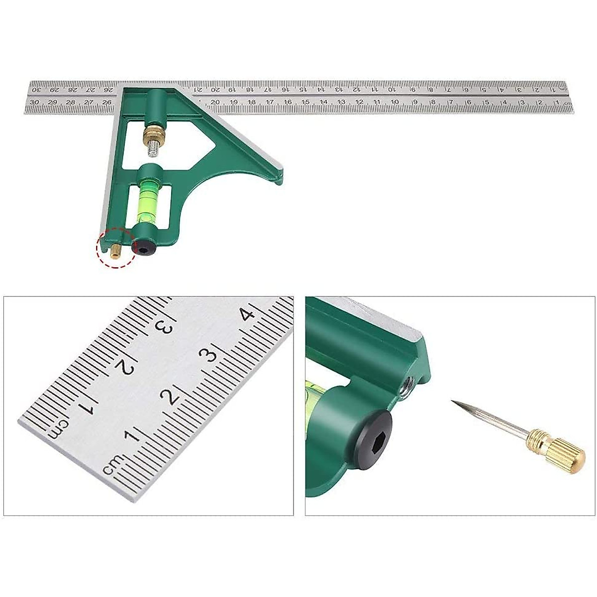 Utoolmart 300mm 12Inch Engineers Combination Try Square Set Right Angle Guide Green 1pcs