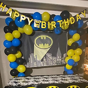 Balloons Blue Yellow and Black 60 Pcs, 12 Inch Dark Blue Yellow and Black Latex Balloons with Metallic Silver Balloons for Boys Police Robots Bat Hero Birthday Graduation Halloween Party Decorations