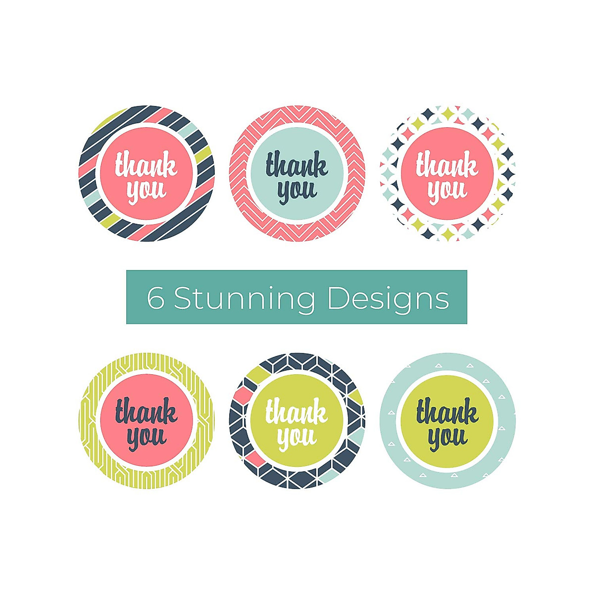 Retro Mod Thank You Labels / 500 1.5" Thank You Stickers/Pink Navy Aqua Thank You Labels