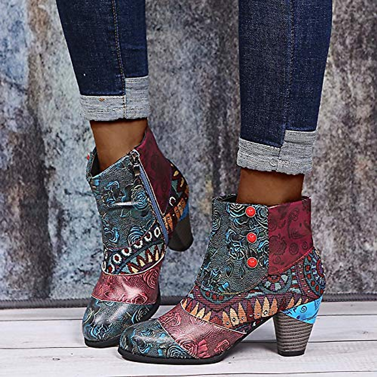 justHIGH Women's Closed Round Toe Suqare Heels Zipper Short Booties Chunky Ankle Bootie Shoes