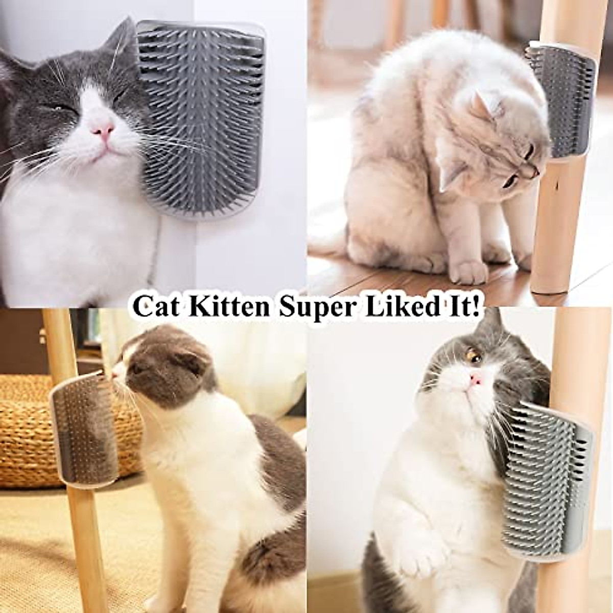 DOUBLE2C Cat Self Groomer, 4 Pack Cat Wall Corner Groomers with Catnip, Soft Face Scratchers Brush, Corner Massage Comb for Long & Short Fur Kitten/Puppy (Blue+Grey)