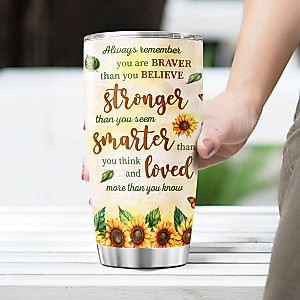 JENOIS Flower Floral Cups, Sunflower Gifts, Sunflower Inspirational Quotes, Tumbler 20 Oz With Lid And Straw