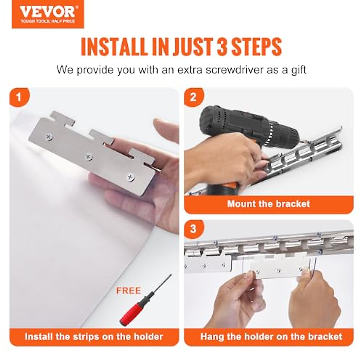 VEVOR Strip Curtain, 84" Height x 42" Width, 0.08" Thickness, 7PCS Clear PVC Strip Door Curtain, Freezer Curtain, Plastic Door Strips for Walk in Freezers, Coolers & Warehouse Doors, with 50% Overlap