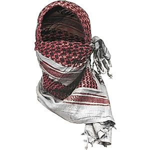 M MCGUIRE GEAR Shemagh Tactical Scarf, Middle Eastern Desert Scarf, Arab Scarf, Keffiyeh, Military Style, 42" x 42", Bandana, Hood, White/Red, 100% Cotton
