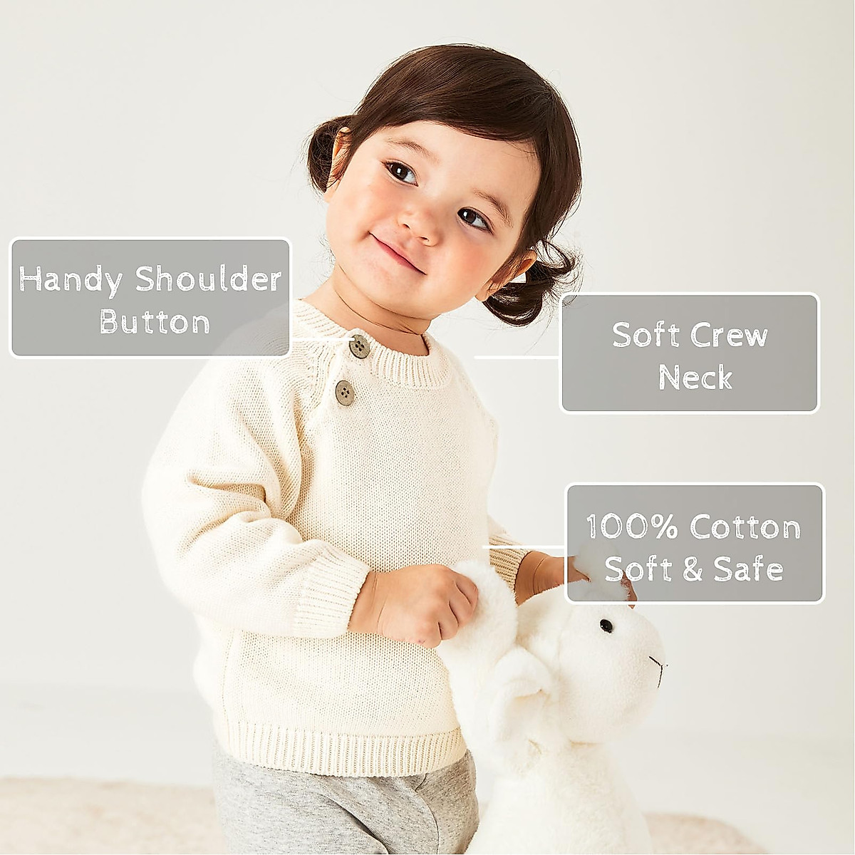 pureborn Baby Toddler Boys Girls Pullover Sweater Cotton Knit Warm Crewneck Long Sleeve Tops Cream 18-24 Months