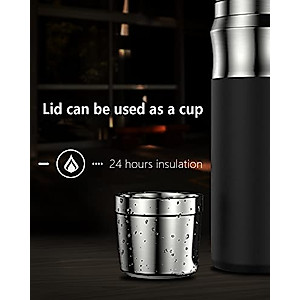 AISEELY Vacuum Insulated Bottles, Double Wall Stainless Steel Thermos with One-Piece Liner, Add-A-Cup Water Bottle for Hot & Cold Drink, Coffee Travel Mug Thermal (21 OZ)…