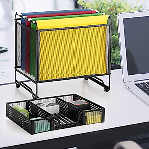 Bextsware Auledio Mesh Basket Files Box with Sliding Drawer for Hanging Files, Desk File Folder Metal Organizer Storage for Office, School, Countertop, Desktop