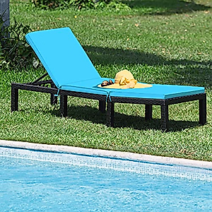 RELAX4LIFE Patio Wicker Lounge Chair - Rattan Reclining Chair w/Adjustable Backrest & Removable Cushion, Modern Rattan Furniture for Garden, Balcony, Backyard, Outdoor Chaise Lounge (1, Turquoise)