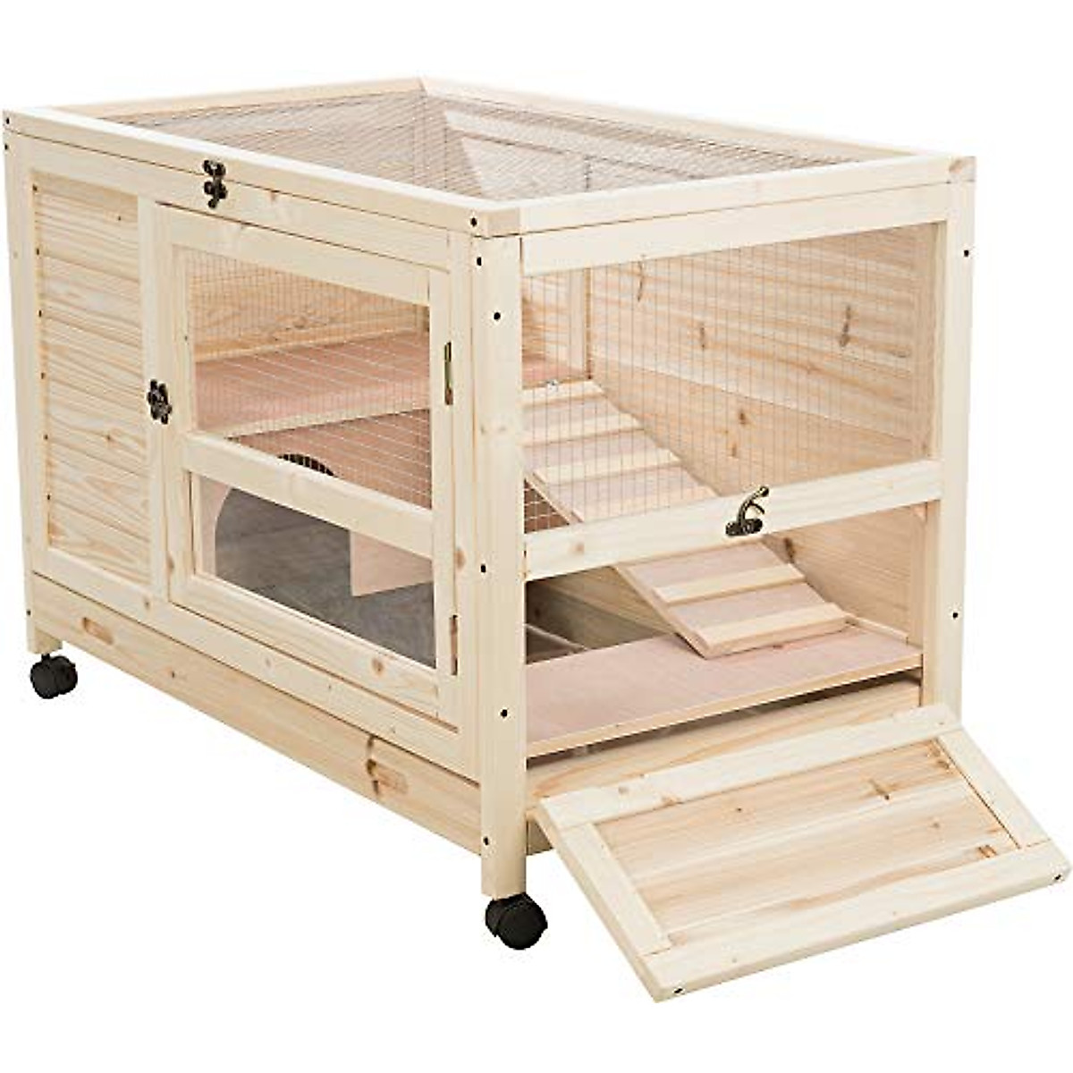 TRIXIE Natura X-Small Indoor Rabbit Hutch, Pet House for Rabbits and Guinea Pigs, Bunny Cage on Wheels, Pull Out Tray