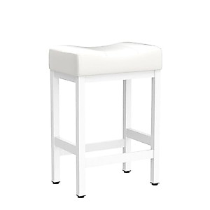 KATDANS Bar Stools Set of 2, 24" Counter Height Saddle Bar Stools, Upholstered PU Leather Bar Stools for Kitchen Island, Mid Century Modern Backless Barstools with Metal Base, KS861P-Cream, 2Pcs