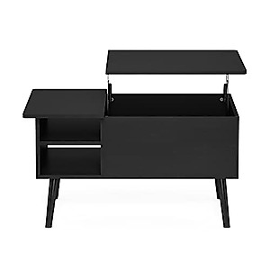 Furinno Jensen Living Room Wooden Leg Lift Top Coffee Table With Hidden Compartment and Side Open Storage Shelf, Americano