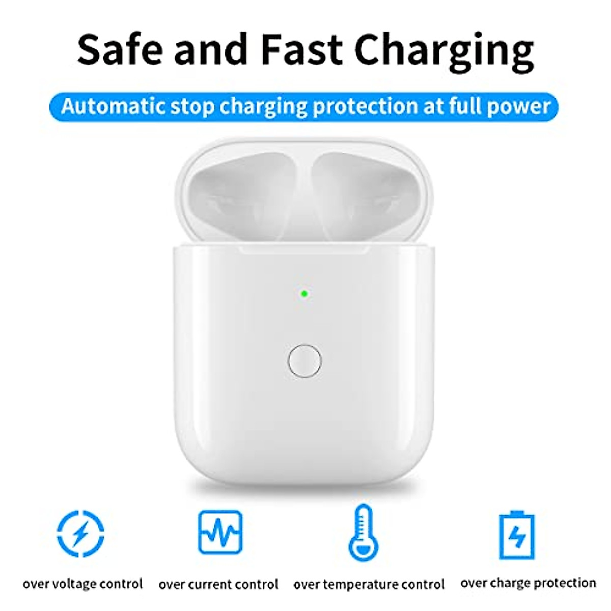 Wireless Charging Case Compatible with AirPods 1 2，Air pods Charger Case Replacement with Bluetooth Pairing Sync Button，no Aipods
