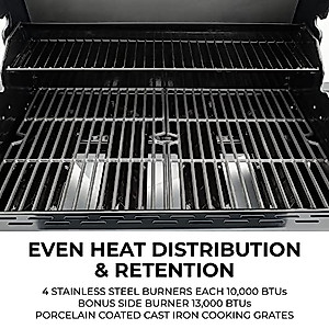 Kenmore PG-A40406S0L-1 BBQ Grill | 4-Burner Outdoor Barbecue Liquid Propane BBQ Gas Grill with Side Burner and Side Tables, 53000 BTU, Open Cart, Black