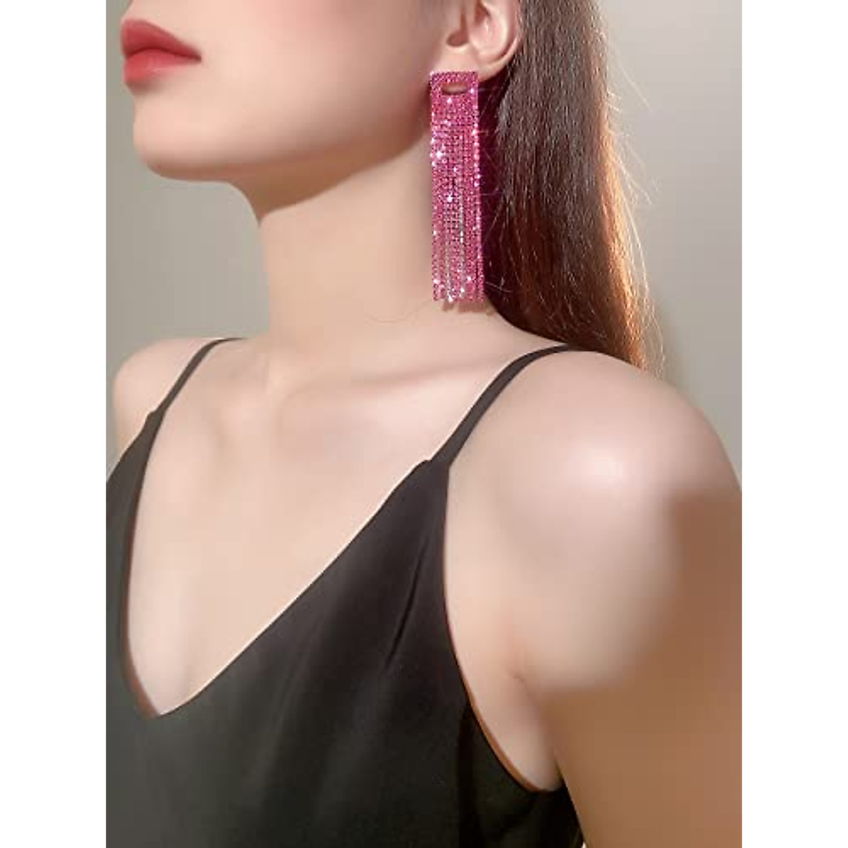 Supra Diamanto Long Tassel Dangle Drop Earrings for Women Girls, Fashion Punk Earrings Iron Alloy Hypoallergenic Earrings for Birthday Party Christmas Jewelry Gift (KE011RO)