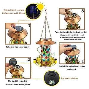 MIXXIDEA Solar Bird Feeder for Outdoors Hanging Waterproof Wild Cardinal Bird Feeders Heavy Duty Solar Powered Garden Lantern Bird House Feeder with Light for Bird Lovers - 2 Lb Seed Capacity