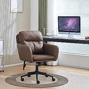 Sepnine Modern Executive Office Chair,PU Leather Ergonomic Computer Desk Chair with Pillow Pad,Adjustable Tilt Lock Swivel Rolling Chair for Adult,Adjustable Back 16° (Light Brown)