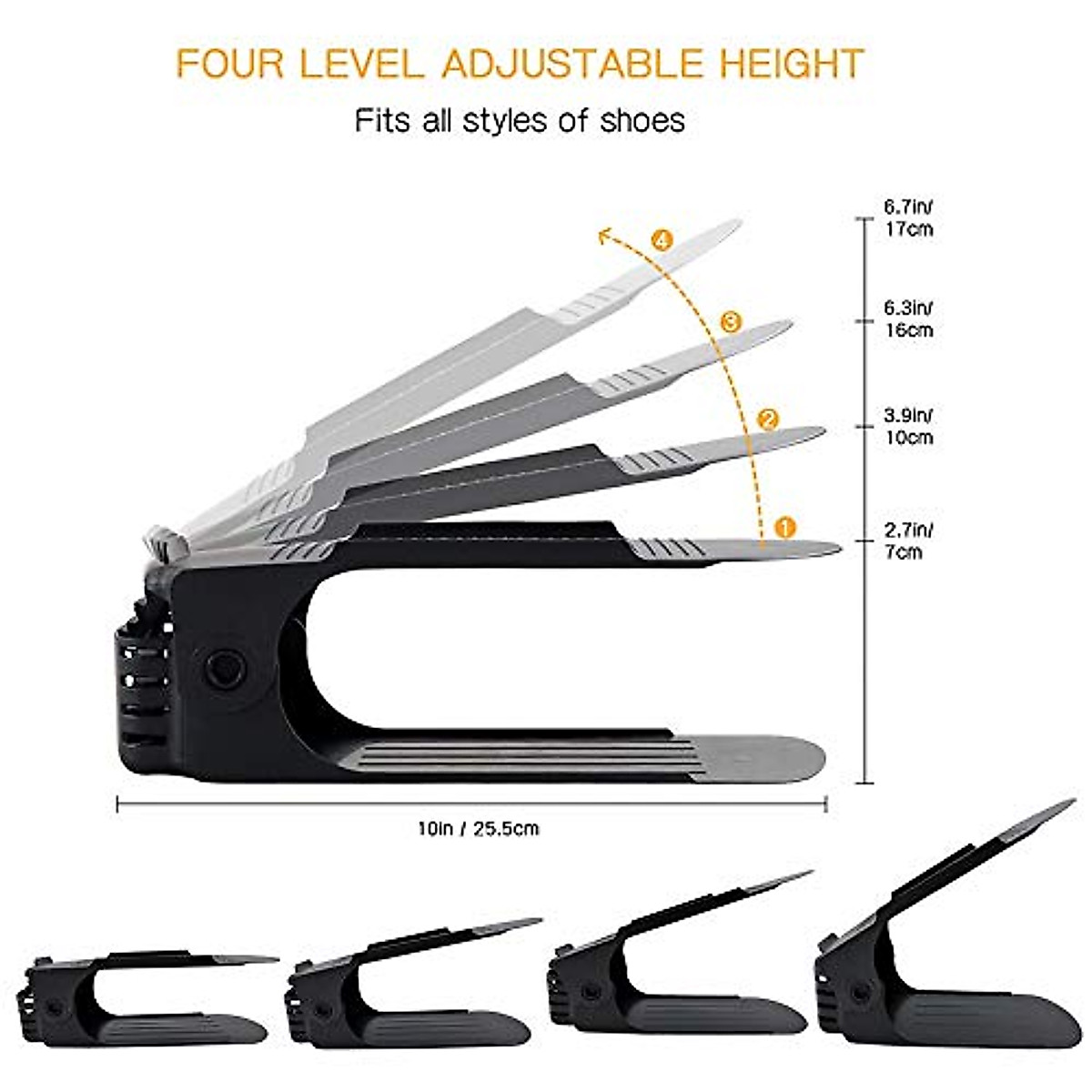 WISHAVE Shoe Slots Organizer 20 Pack for Closet, Adjustable Shoe Stacker Space Saver,Double Deck Shoe Rack Organizer Holder (Black)